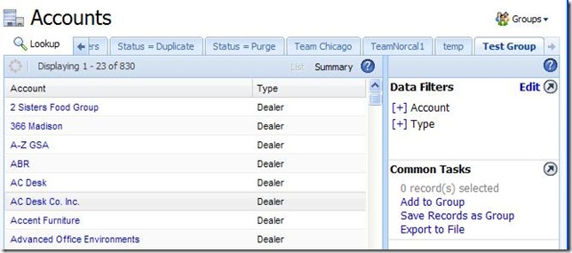 SalesLogix 7.5.1 Web Client – Filters | Customer FX